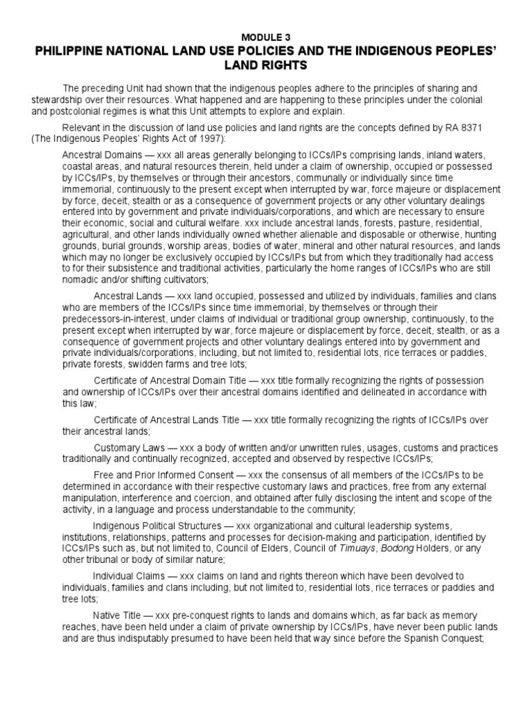 Philippine National Land Use Policies and The Indigenous Peoples' Land ...