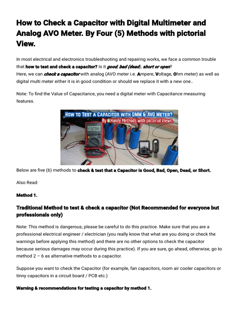 Testing Capacitors with Multimeters | PDF | Capacitor | Voltage