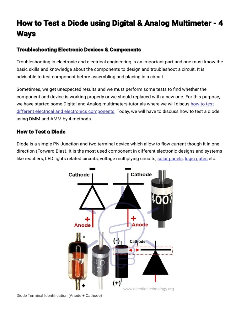 How To Test A Diode Using Digital & Analog Multimeter - 4 Ways | PDF ...