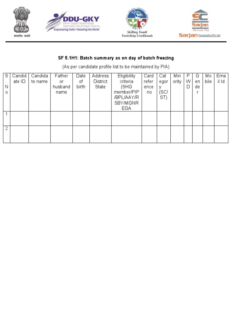 SF 5.1H1 Batch Summary As On Day of Batch Freezing | PDF