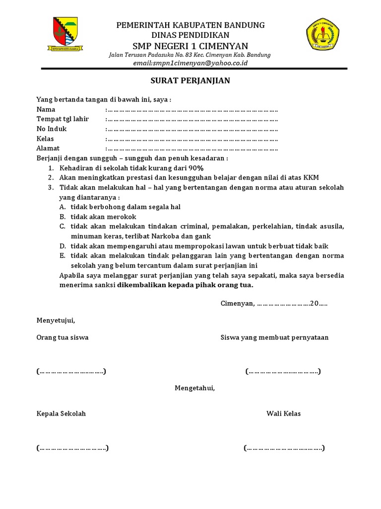 Surat Perjanjian Siswa | PDF