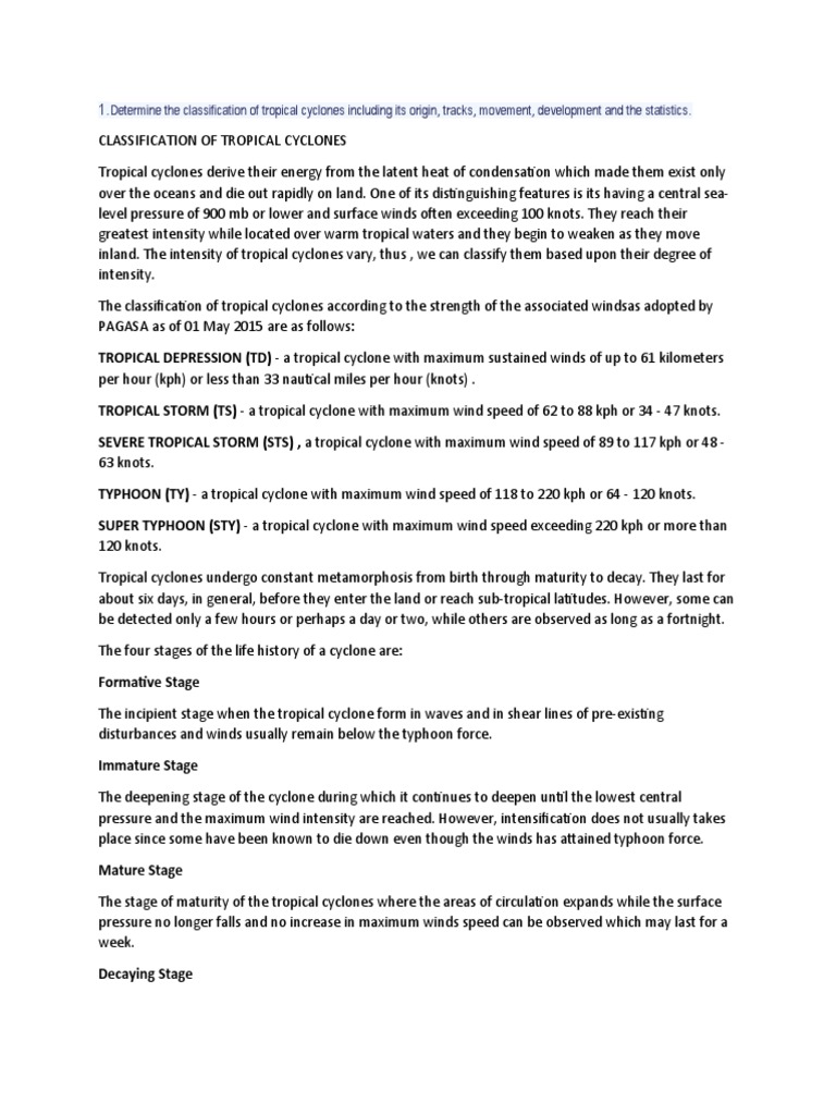 1.determine The Classification of Tropical Cyclones Including Its ...