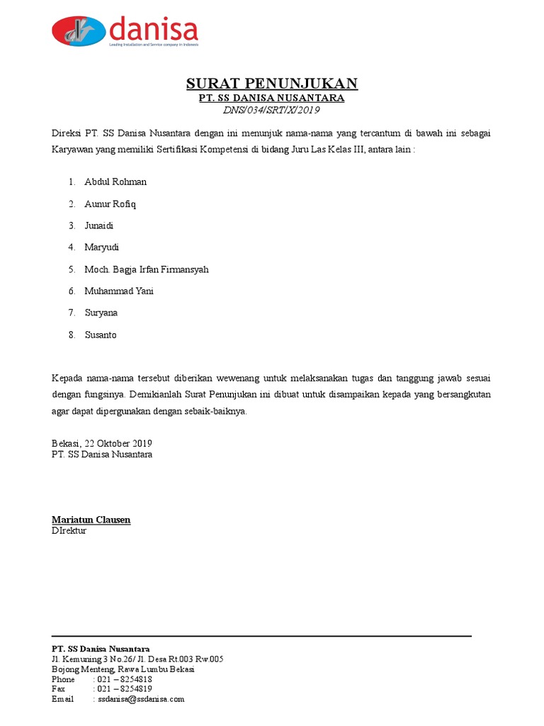Penunjukan Juru Las Kelas III PT SS Danisa | PDF