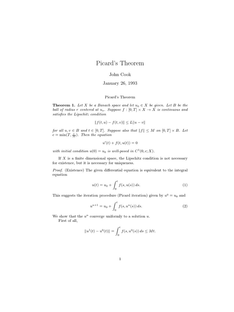 Picards Theorem Pdf Mathematical Analysis Mathematical Objects