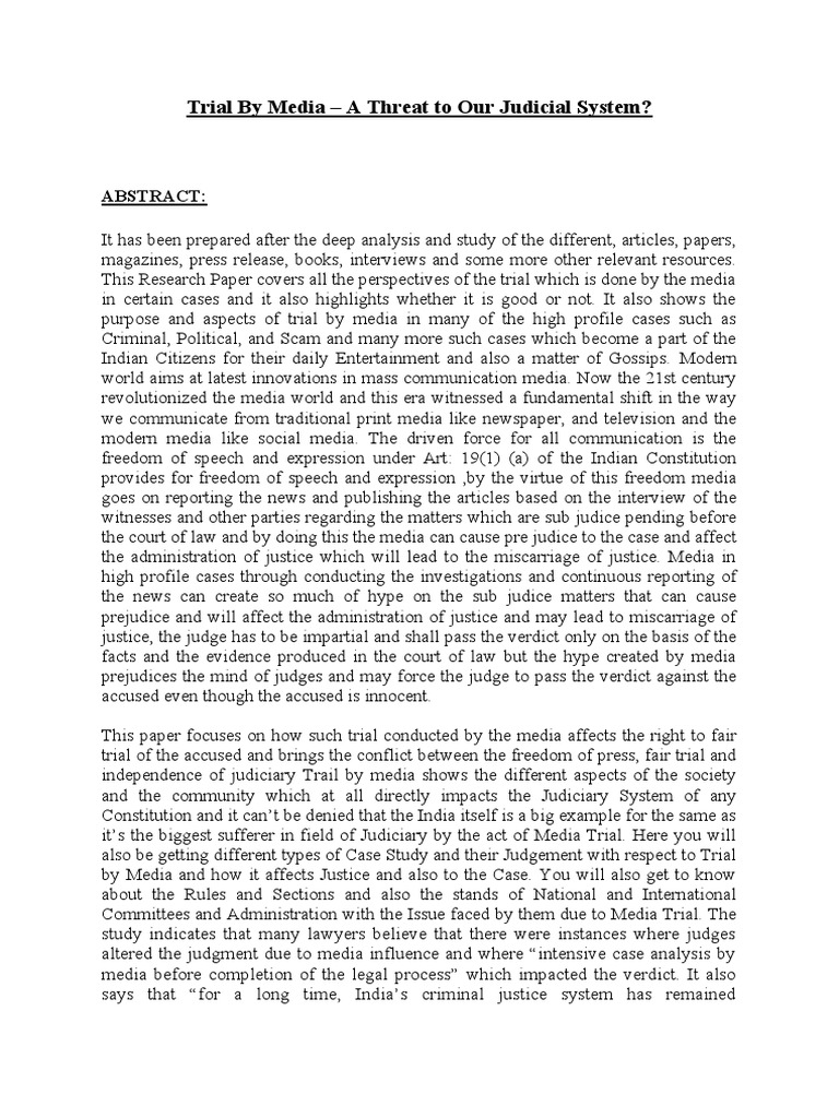 Trial by Media - A Threat To Our Judicial System?: Abstract | PDF ...