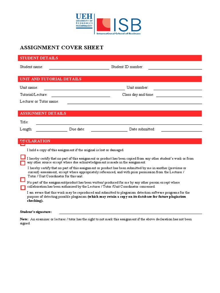 Assignment Cover Sheet: Student Details | PDF