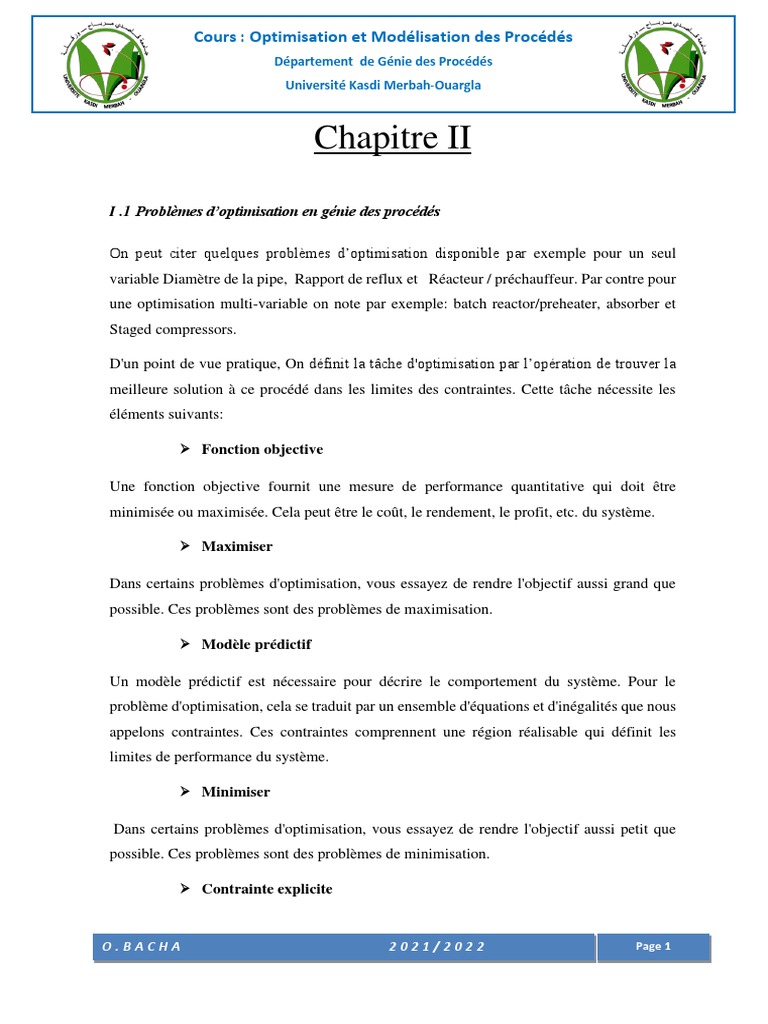 Chapitre II Optimisation | PDF | Optimisation mathématique | Extremum
