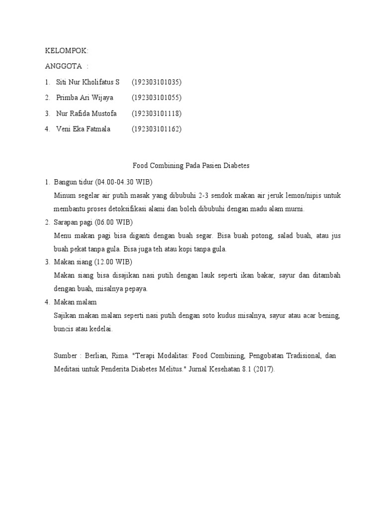 Food Combining Diabetes - Kel.6.. | PDF