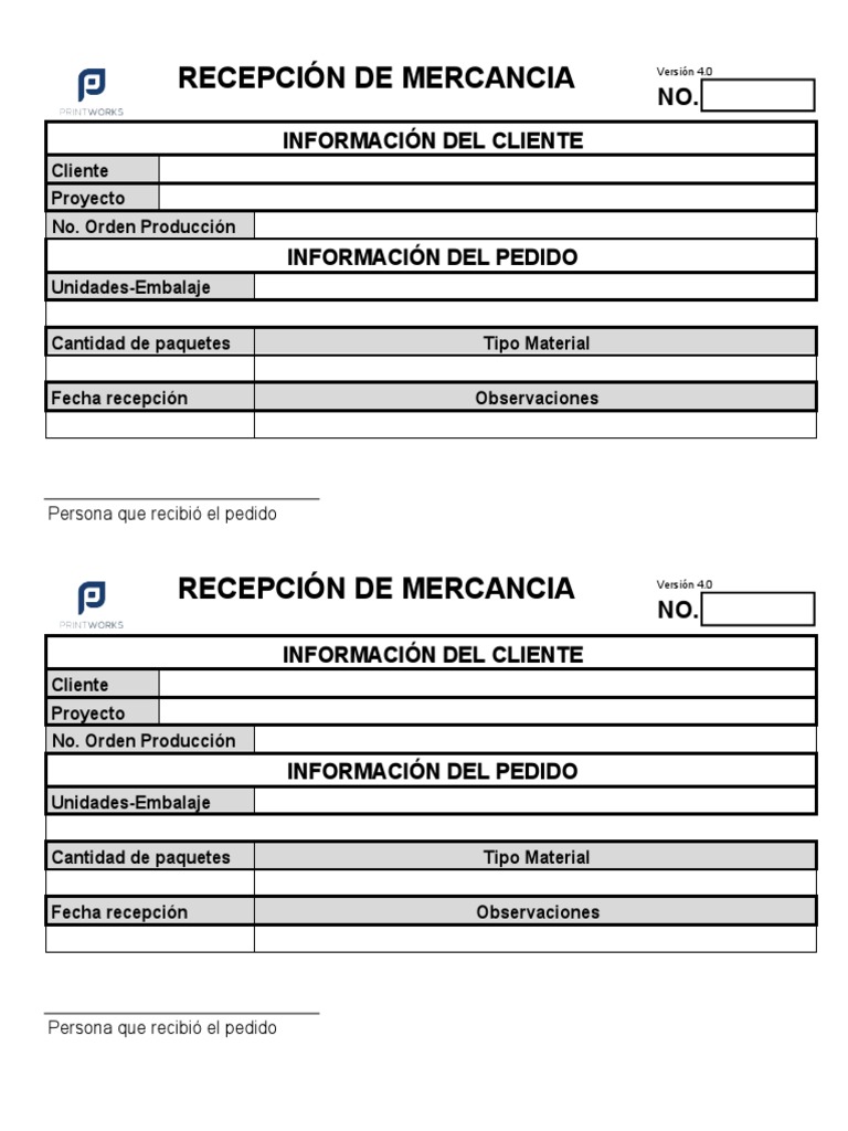 Formulario Recepcion de Mercancia | PDF
