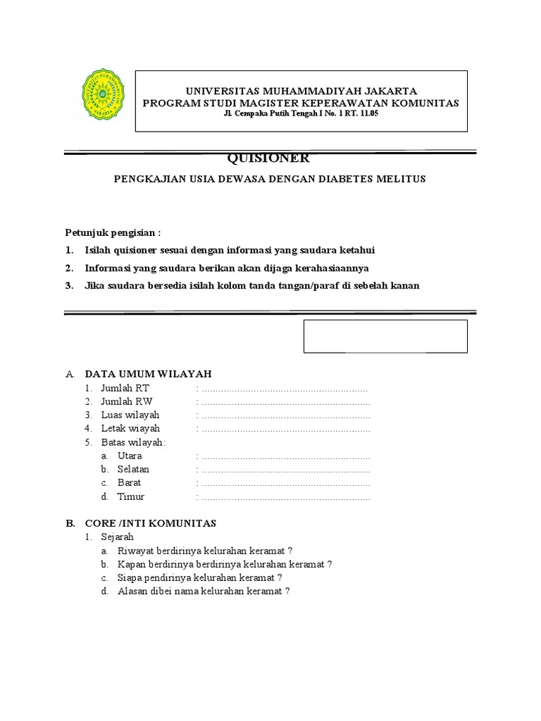 Kuesioner Agregat Dewasa DM Fiks-1 | PDF