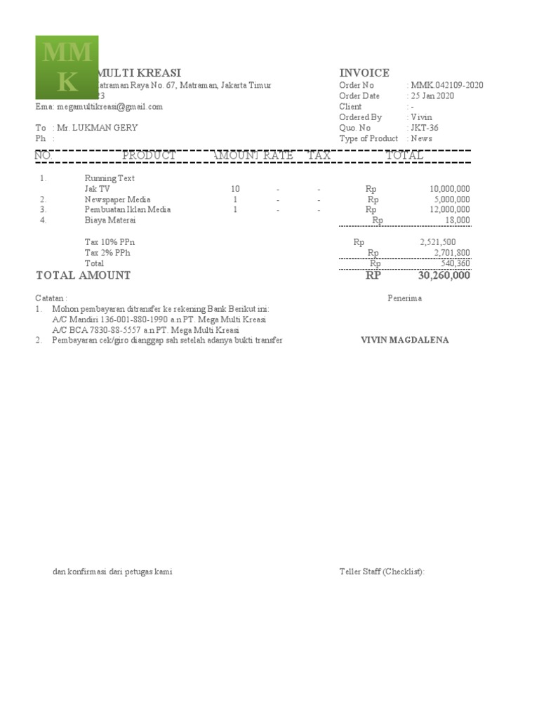 Invoice Iklan PT. Mega Multi Kreasi | PDF