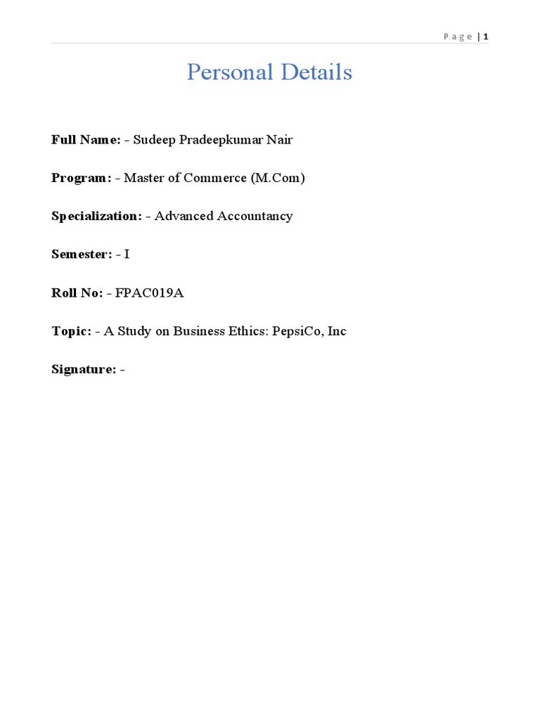 Study On Business Ethics of PepsiCo Incorporated | PDF | Pepsi Co | Pepsi