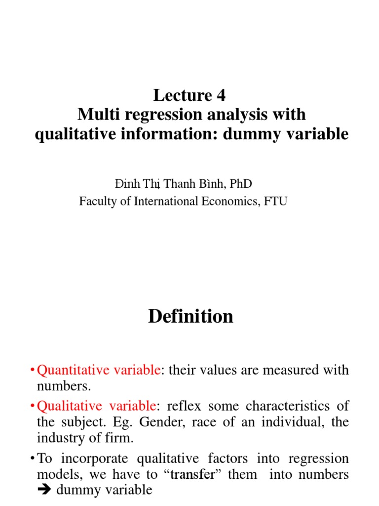 Multi Regression Analysis With Qualitative Information: Dummy Variable | PDF | Dummy Variable ...