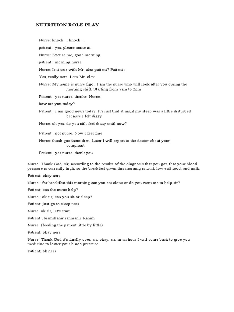 Nutrition Role Play | PDF | Wellness