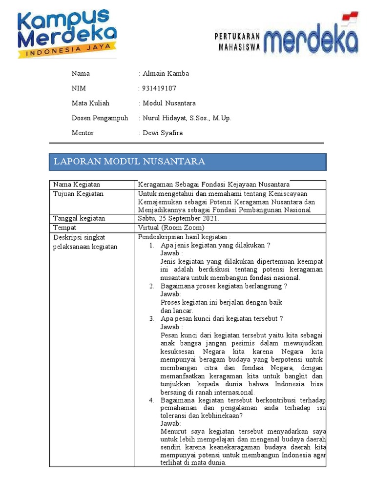 Laporan Modul Nusantara 4-Almain Kamba-Gorontalo | PDF | Karier & Perkembangan | Ilmu Sosial