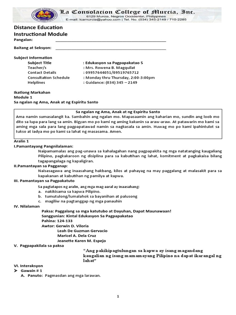 3rd Quarter MODULE 1 ESP 5 | PDF