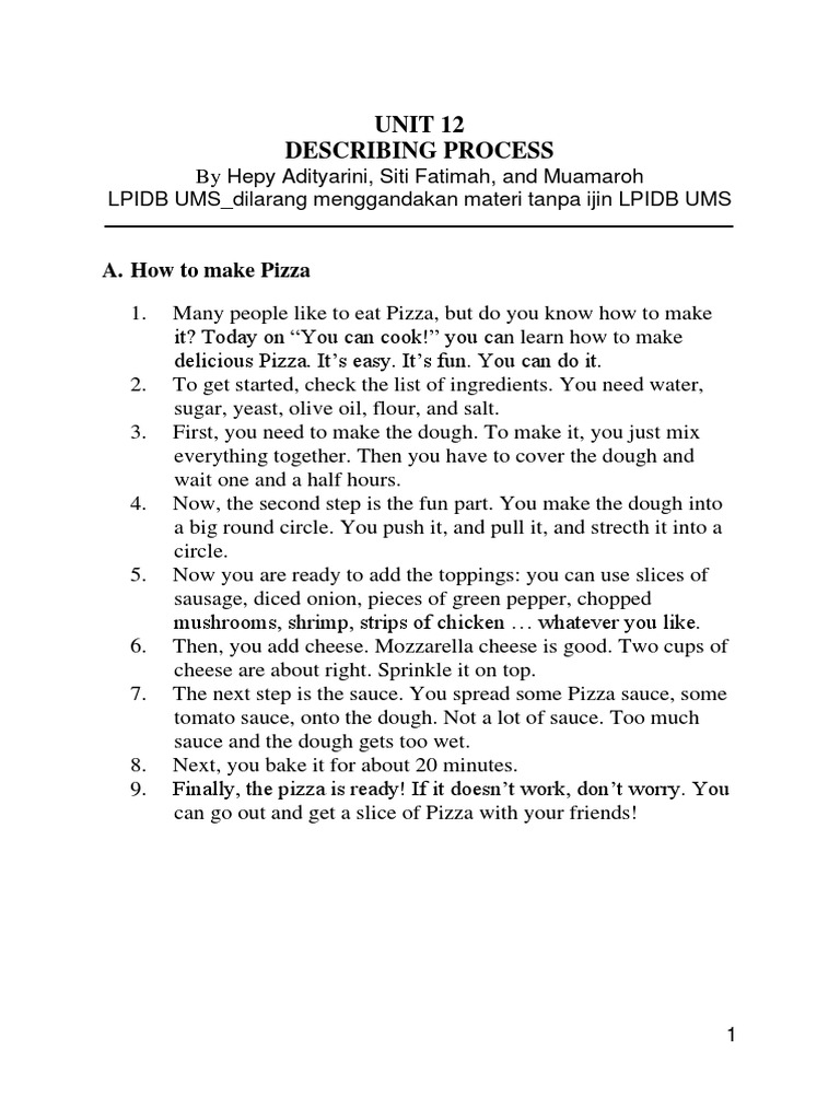 Unit 12 Describing Process - (Pidb Ums | PDF | Pizza | Dough