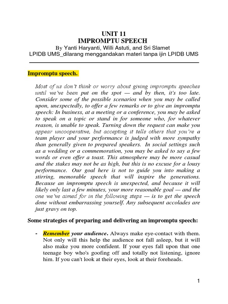 Unit 11 Impromptu Speech | PDF | Creativity