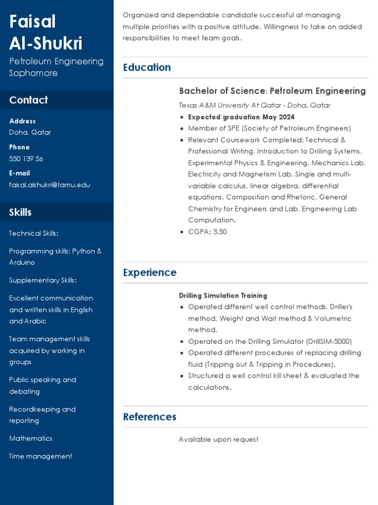 Faisal Al-Shukri Resume 2 | PDF | Engineering | Mathematics