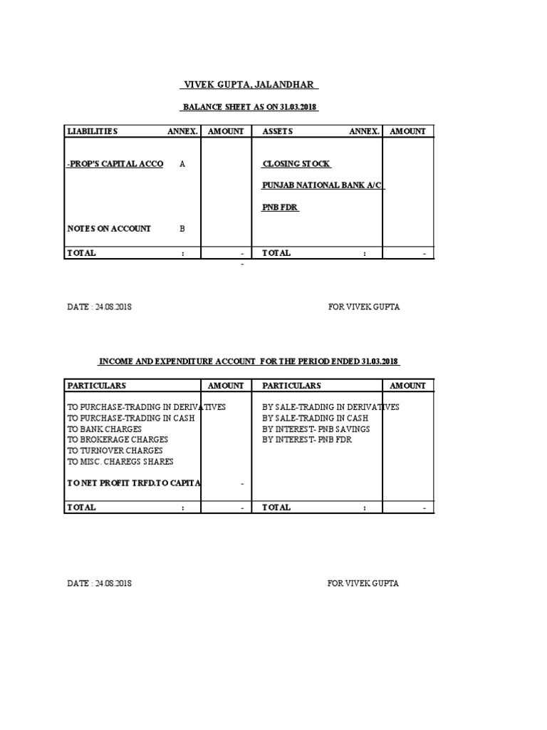 Proprietor's Capital in ITR 3 Balance Sheet | PDF