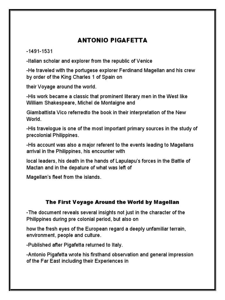 Antonio Pigafetta. First Voyage Around The World, (Chronicle) | PDF ...