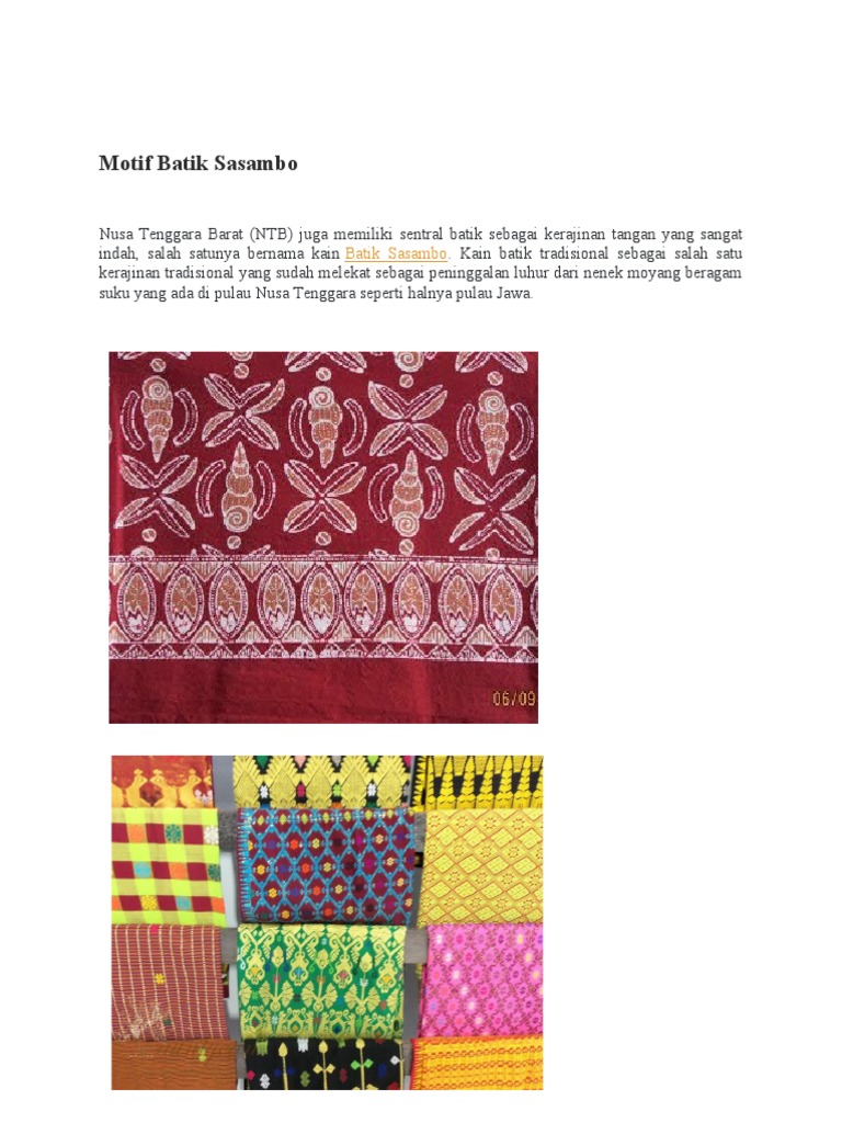 Batik Sasambo: Warisan Budaya NTB | PDF | Ilmu Sosial | Griya & Taman