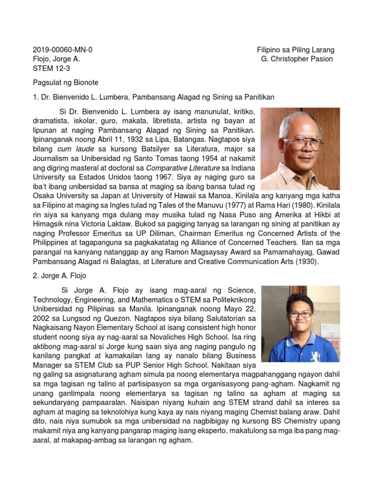 GAWAIN Pagsulat NG Bionote | PDF