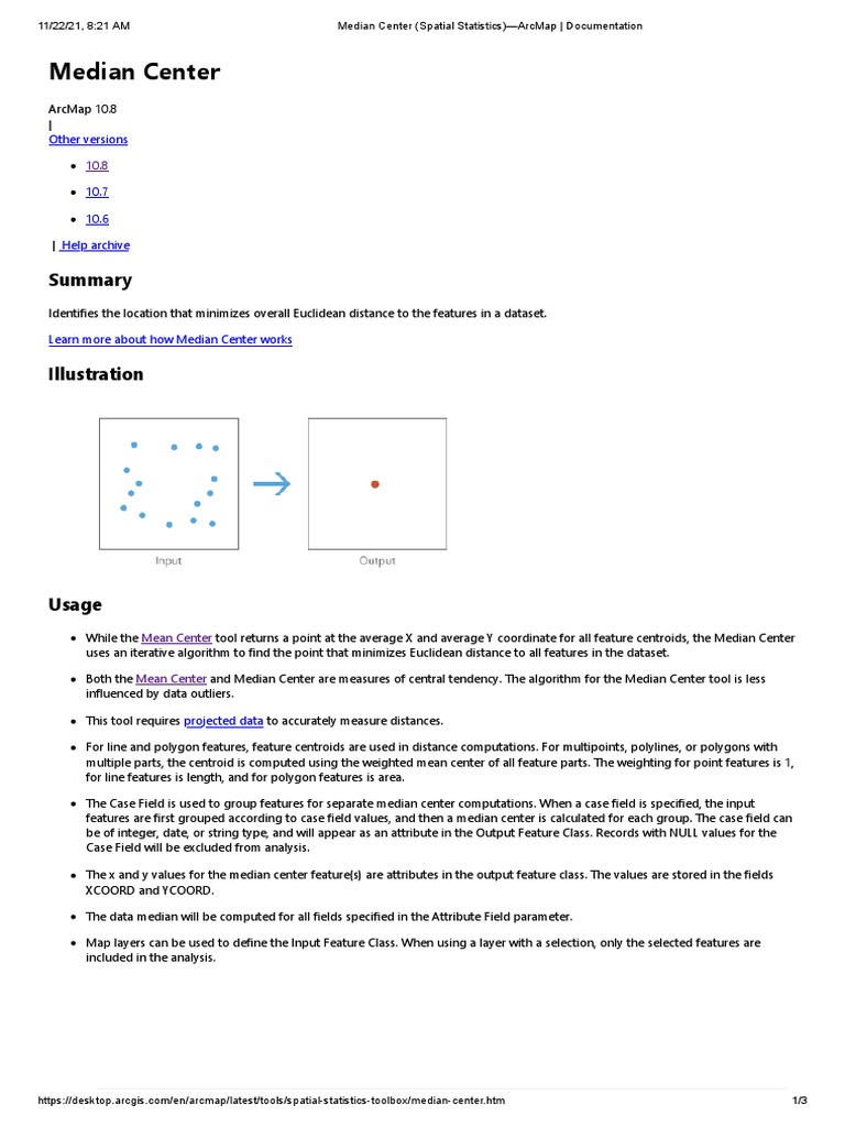 Median Center (Spatial Statistics) - ArcMap - Documentation | PDF | Median | Spatial Analysis