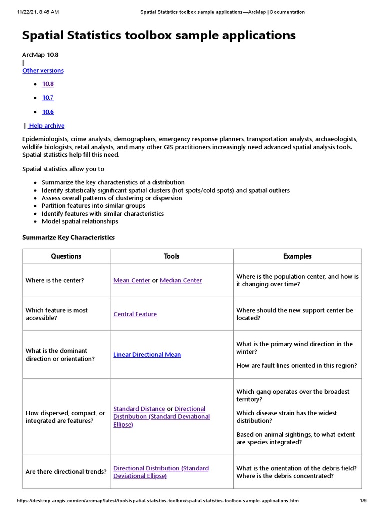 Spatial Statistics Toolbox Sample Applications-ArcMap - Documentation | PDF | Spatial Analysis ...