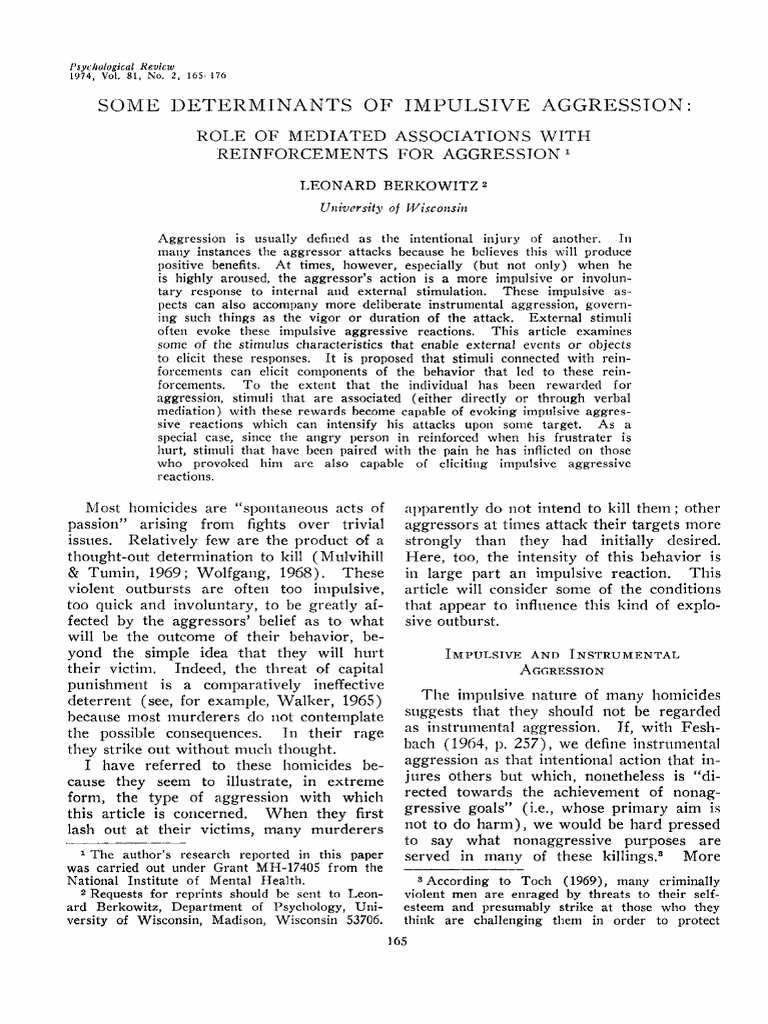 Berkowitz 1974 | PDF | Aggression | Reinforcement