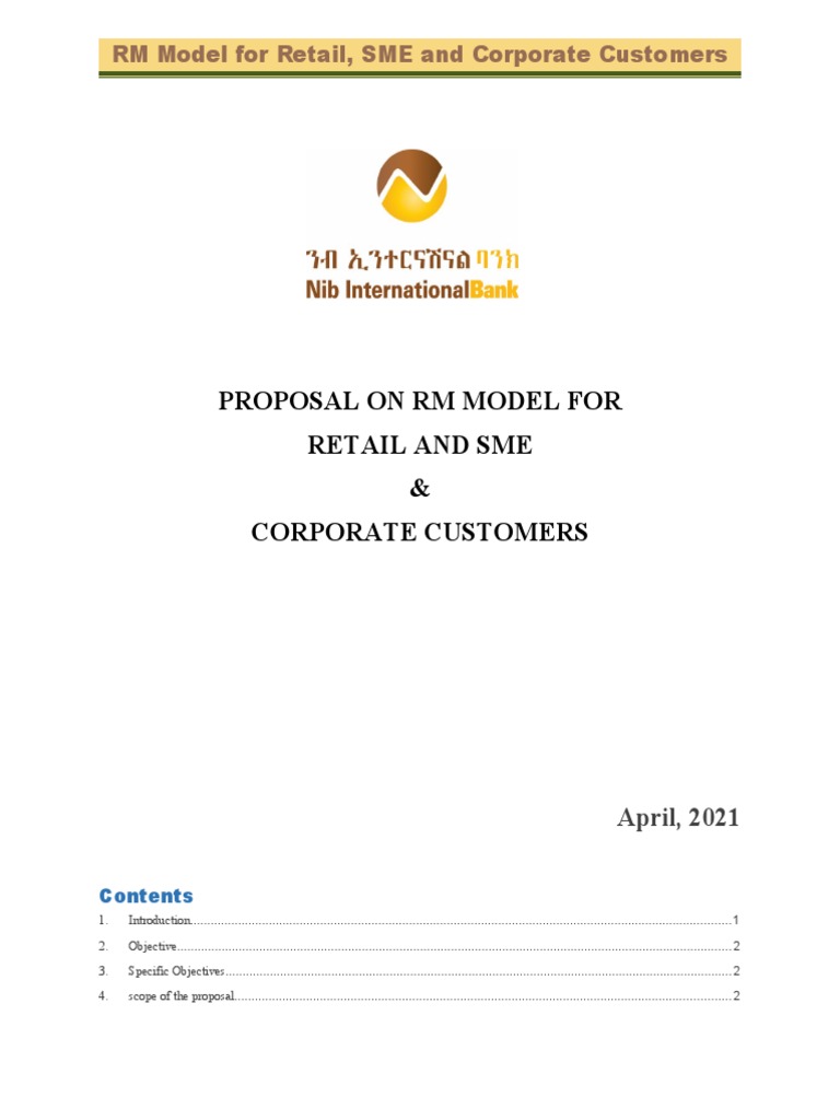 RM Model For R & SME and Corporate Customers Final Draft April 27 2021 ...
