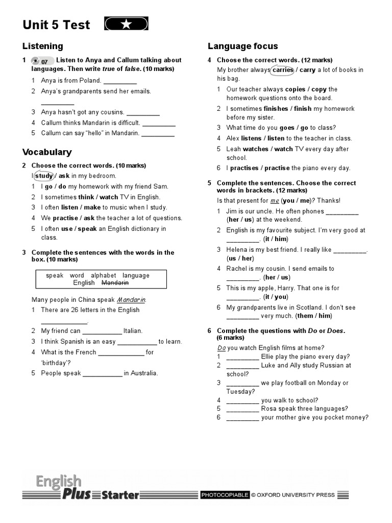 Unit 5 Test: Listening Language Focus | PDF | English Language | Cognition