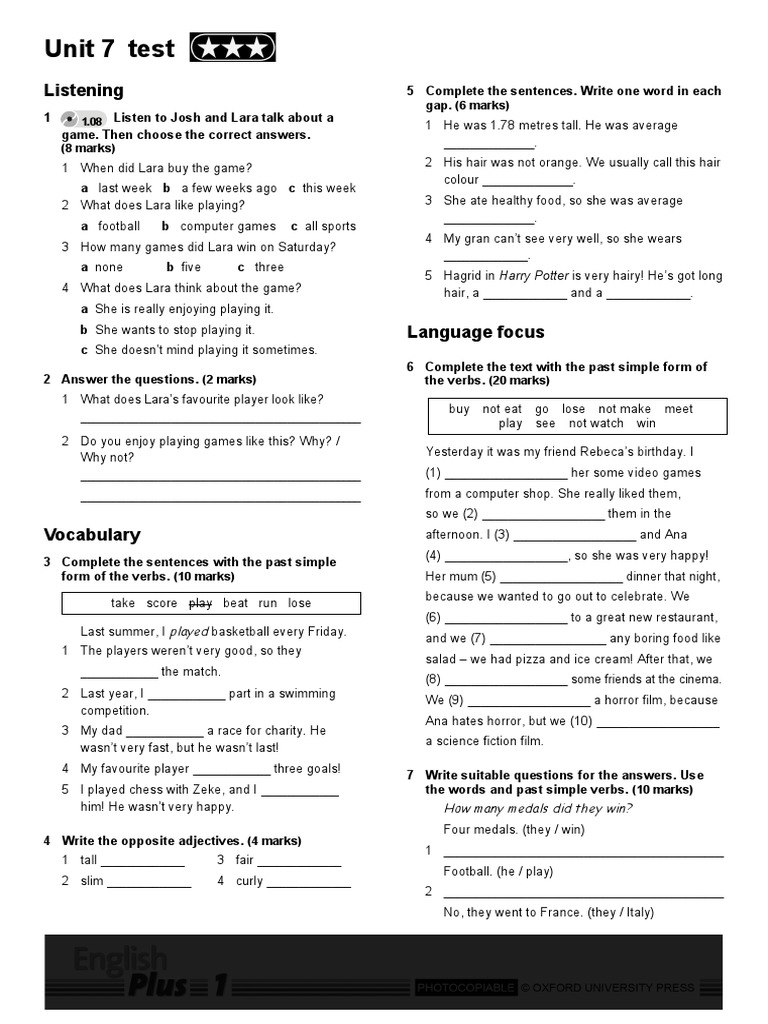 Unit 7 Higher Test | Download Free PDF | Vocabulary | Linguistics