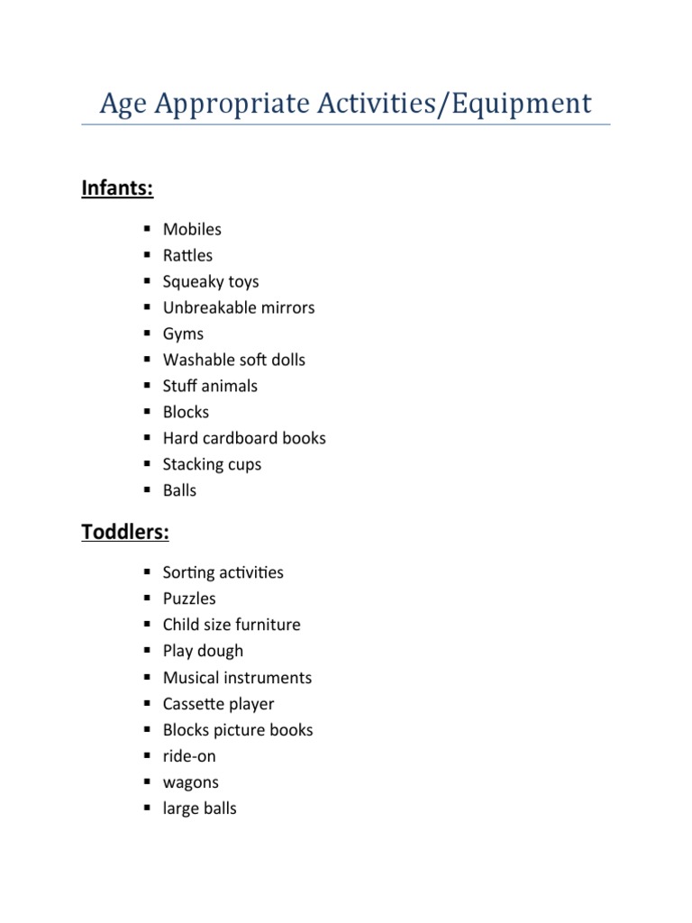 Age Appropriate Activities | PDF