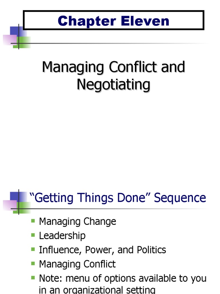 Chapter Eleven: Managing Conflict and Negotiating | PDF | Negotiation | Alternative Dispute ...