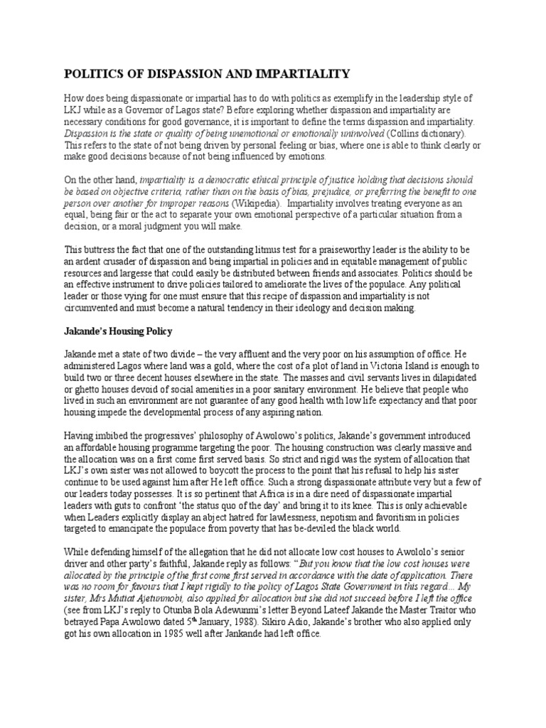 Politics of Dispassion (Ohis) | PDF | Leadership | Governance