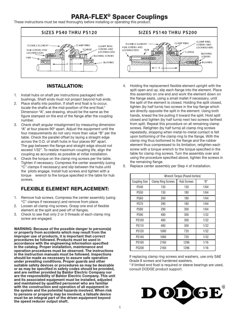 Para-Flex Spacer Couplings: Installation | PDF | Mechanical Engineering ...
