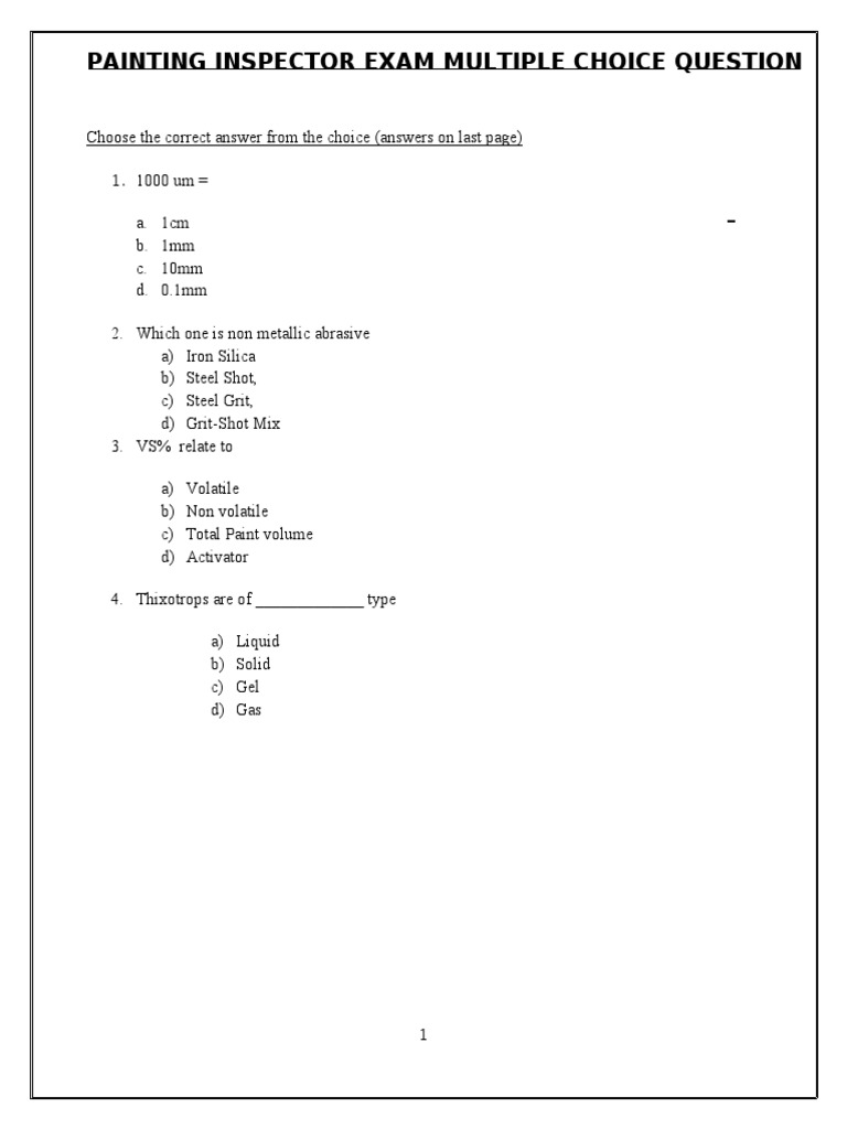 Painting Inspector Exam Multiple Choice Question | PDF | Paint | Rust