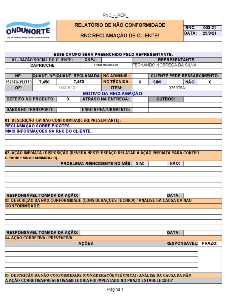 03 - Formulário de RNC | PDF