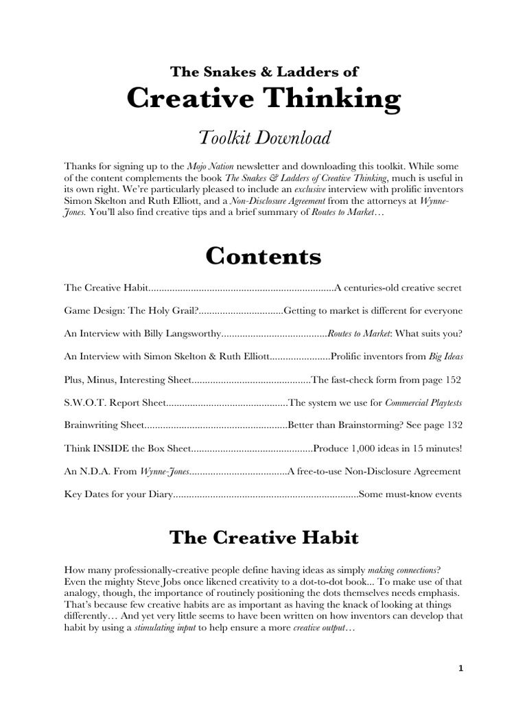 The Snakes and Ladders of Creative Thinking Toolkit | PDF | Invention ...