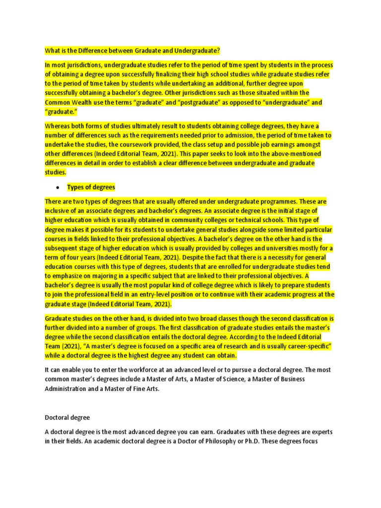 What Is The Difference Between Graduate and Undergraduate | PDF ...