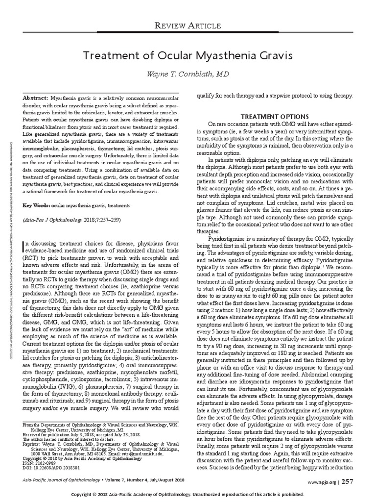 Treatment of Ocular Myasthenia Gravis.8 | PDF | Randomized Controlled ...