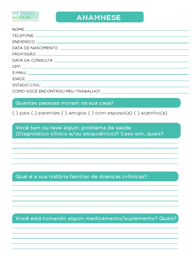 Anamnese Nutricional | PDF | Ciências da Saúde | Medicina clínica