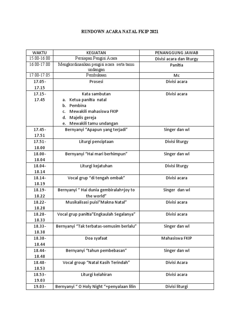 Rundown Acara Natal Fkip 2021 | PDF