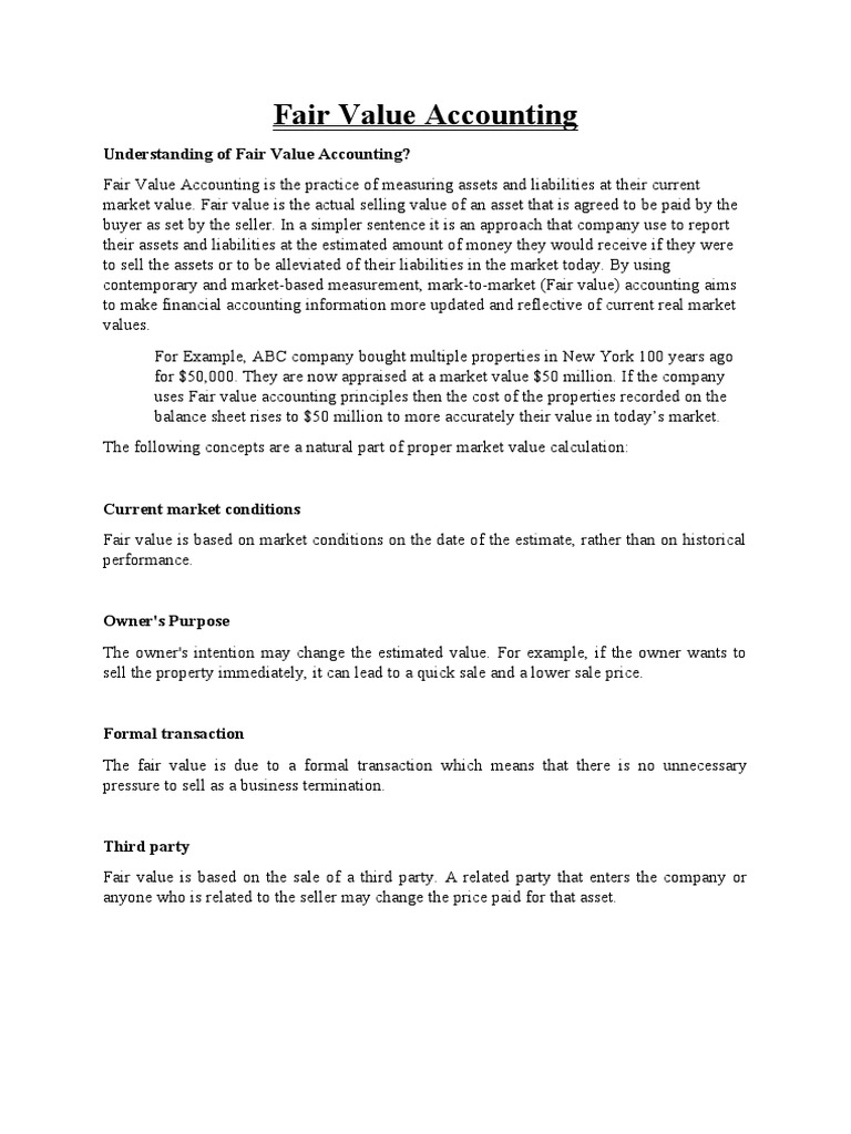Fair Value Accounting Explained | PDF | Fair Value | Mark To Market ...