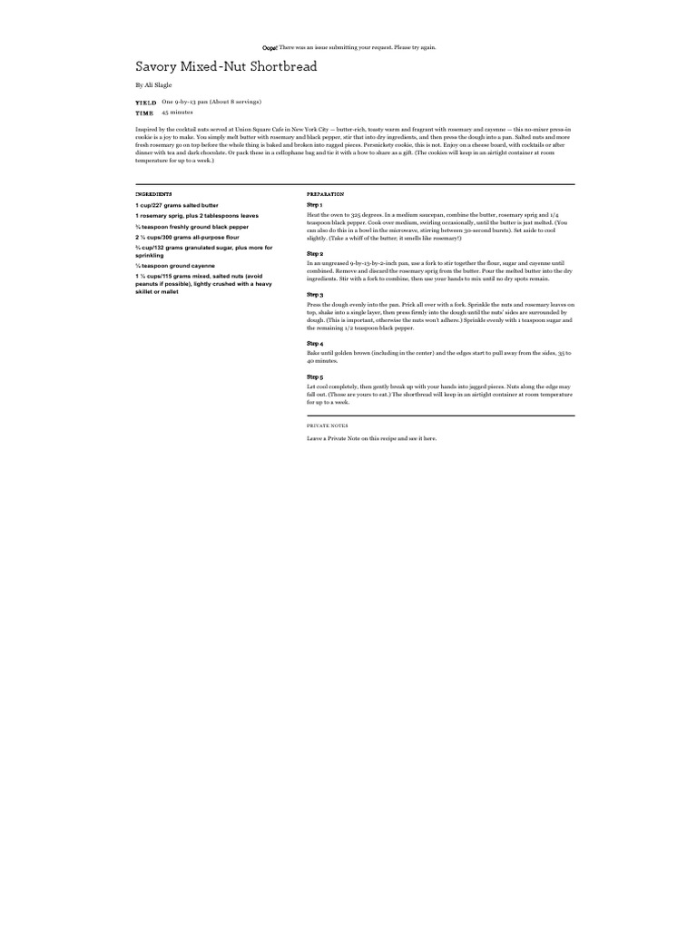 Savory Mixed-Nut Shortbread Recipe - NYT Cooking | PDF | Butter | Teaspoon