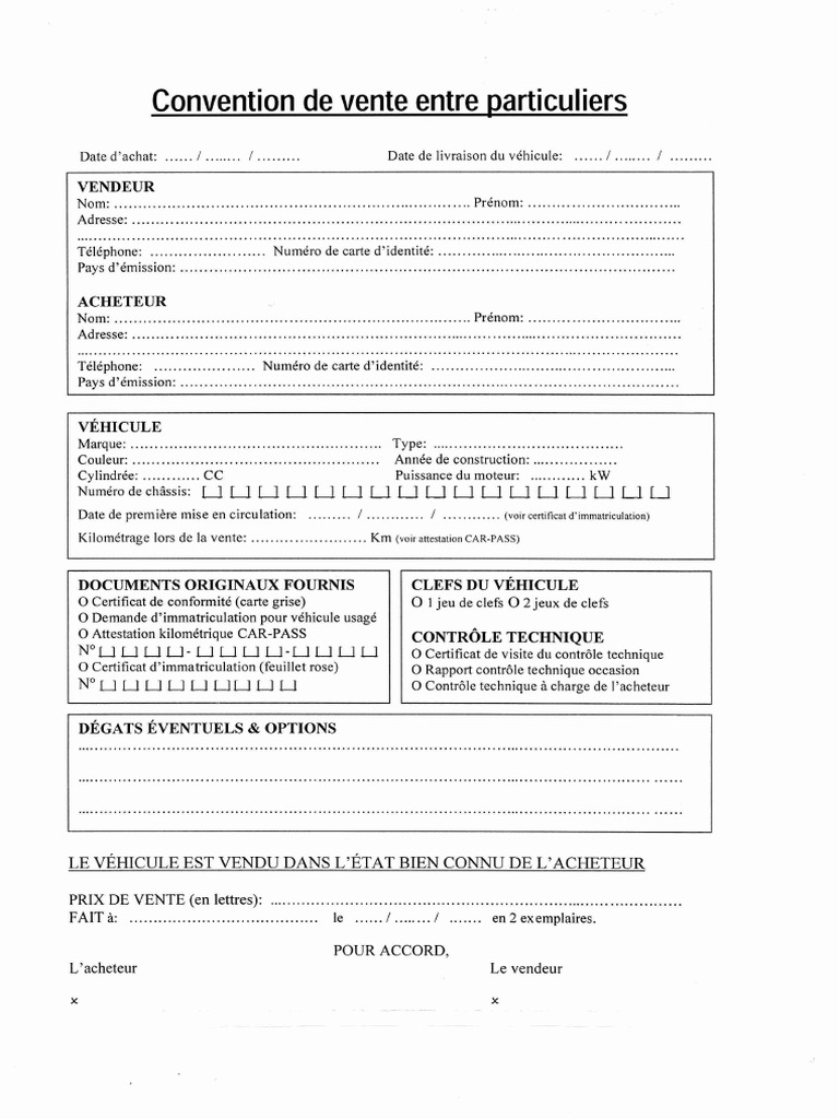 Modele Facture de Vente Voiture Occasion Entre Particuliers | PDF