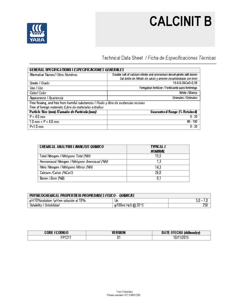 Ficha Técnica CALCINIT B | PDF | Elementos químicos | Compuestos químicos