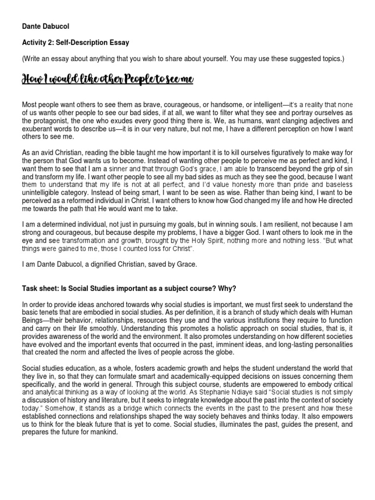 Self Description Essay | PDF | Beauty | God