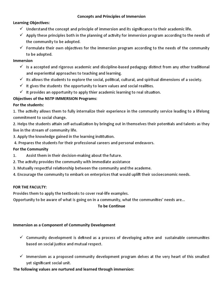 Concepts and Principles of Immersion Lesson 6 | PDF | Community | Learning